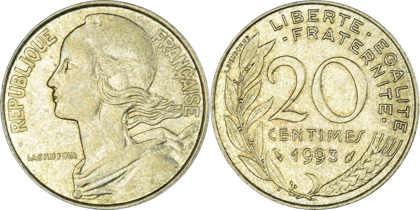 Coin, France, 20 Centimes, 1993 | European Coins