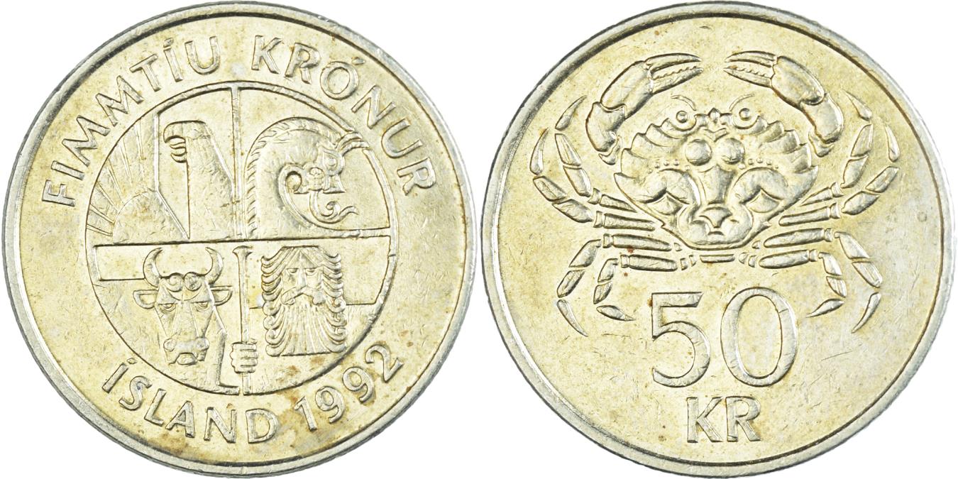 Coin, Iceland, 50 Kronur, 1992 | European Coins