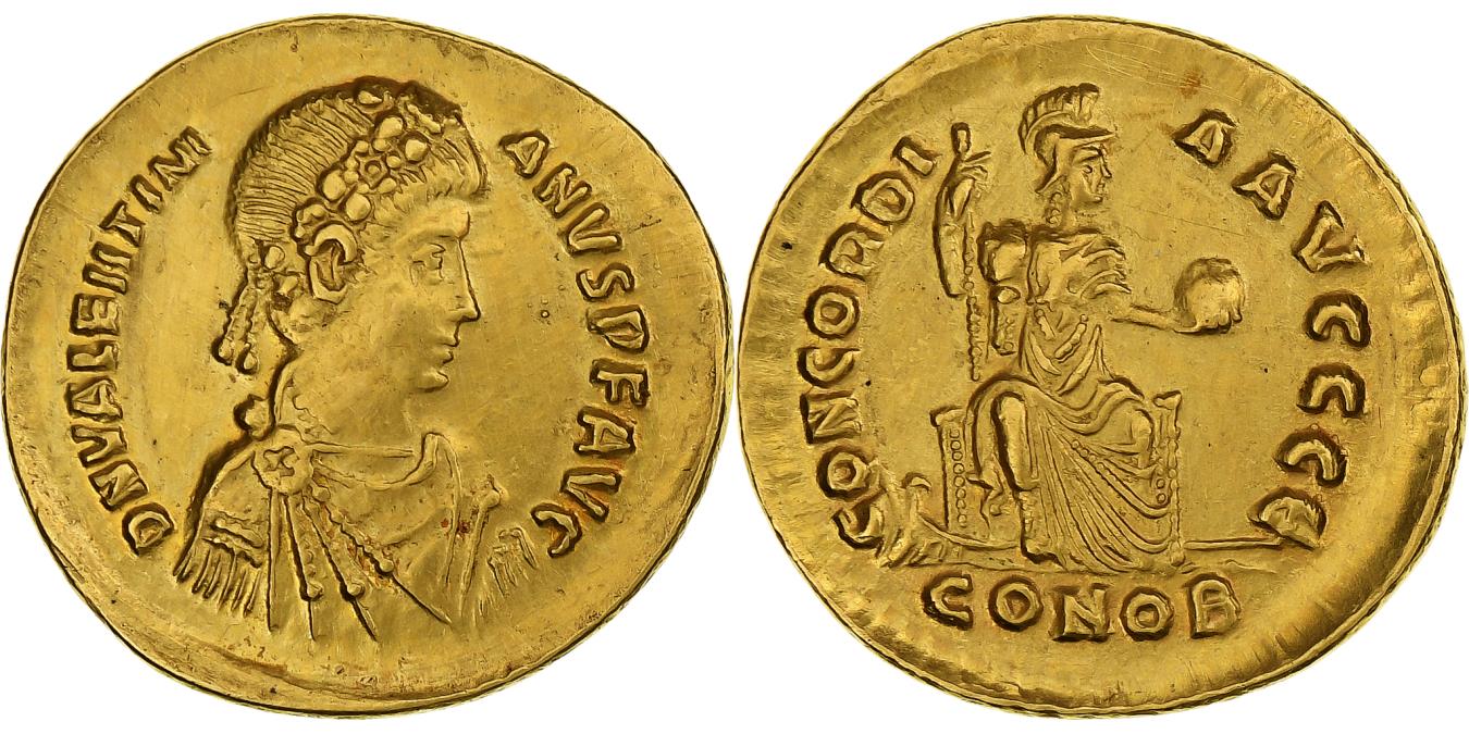 Valentinian II, Solidus, 383-388, Constantinople, Gold, , RIC:69b
