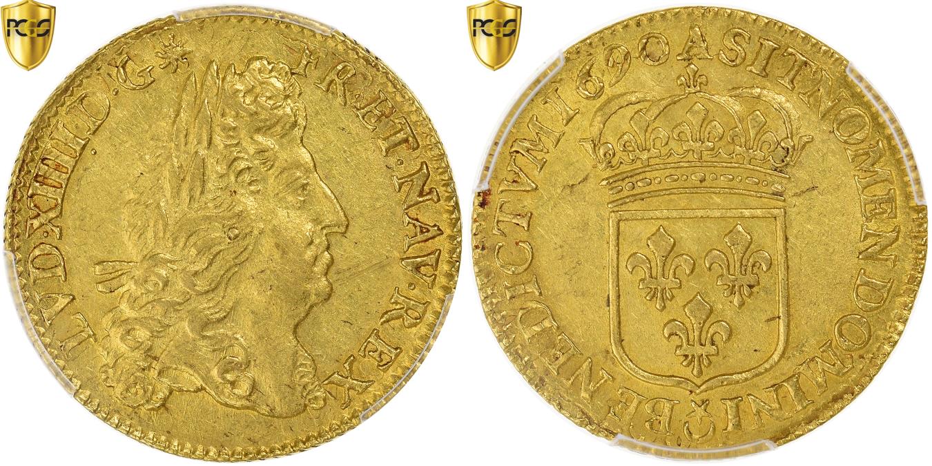 Coin, France, Louis XIV, Louis d'or à l'écu, 1690, Paris, réformé, PCGS