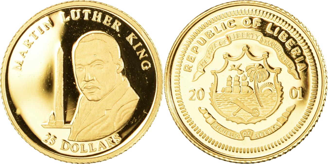 Coin, Liberia, Martin Luther King, 25 Dollars, 2001, American Mint, Proof