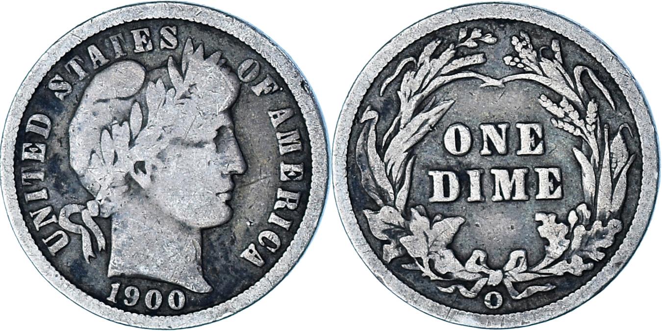 Coin, United States, Barber Dime, Dime, 1900, U.S. Mint, New Orleans,