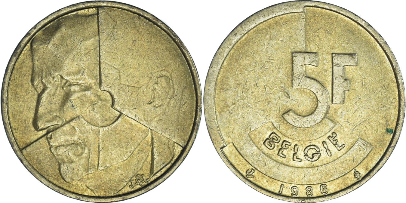Coin, Belgium, 5 Francs, 5 Frank, 1986 | European Coins