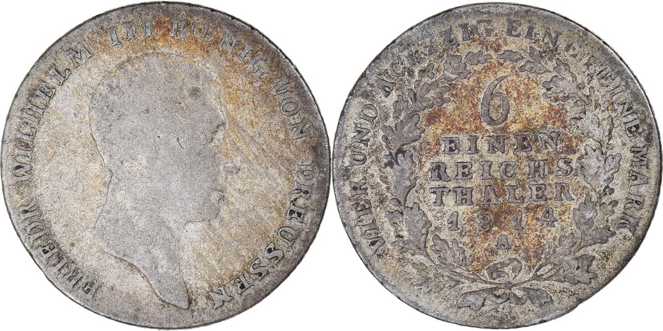 Coin, German States, PRUSSIA, Friedrich Wilhelm III, 1/6 Thaler, 1814 ...