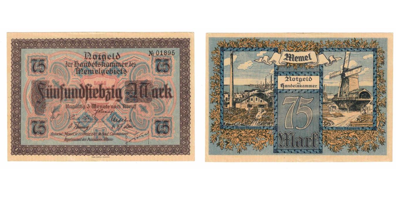 Banknote, Memel, 75 Mark, 1922, 1922-02-22, KM:8, UNC(63) | World Paper ...