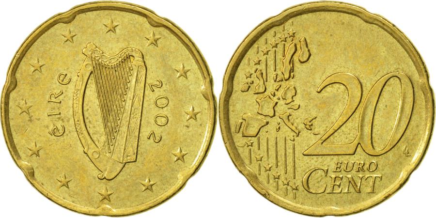 IRELAND REPUBLIC, 20 Euro Cent, 2002, , Brass, KM:36 | European Coins