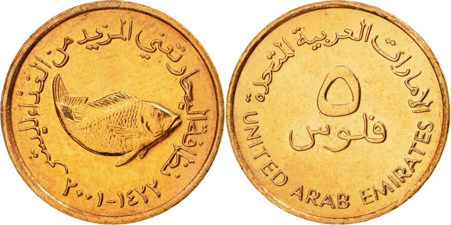 Coin, United Arab Emirates, 5 Fils, 2001, British Royal Mint, , Bronze
