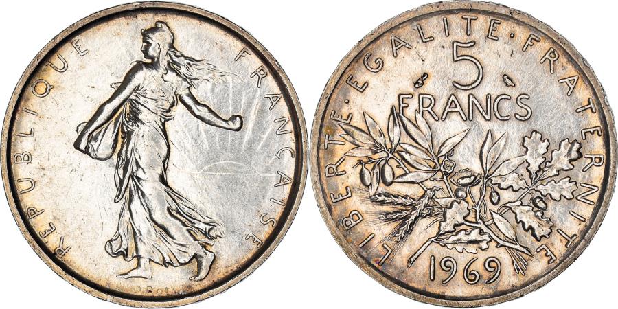 Coin, France, Semeuse, 5 Francs, 1969, , Silver, KM:926, Gadoury:770