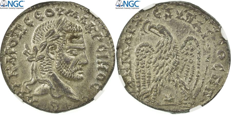 Coin, Macrinus, Tetradrachm, Laodicea, graded, NGC, MS, MS(63), Silver