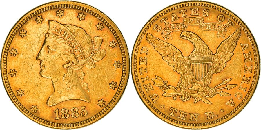 Coin, United States, Coronet Head, $10, Eagle, 1885, U.S. Mint ...