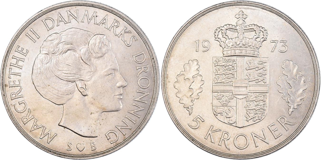 Coin, Denmark, 5 Kroner, 1973 | European Coins