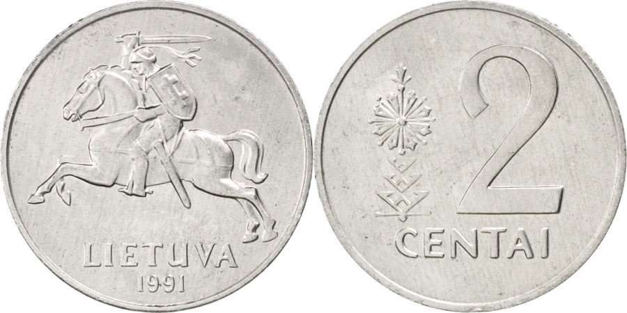 LITHUANIA, 2 Centai, 1991, KM #86, , Aluminum, 21.75, 1.10 | European Coins