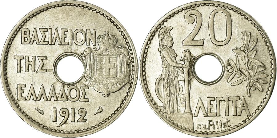 Coin, Greece, George I, 20 Lepta, 1912, , Nickel, KM:64 | European Coins