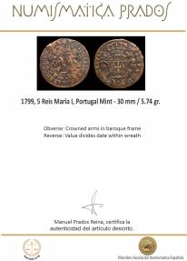 1799, 5 Reis Maria I, Portugal Mint - 30 mm / 5.74 gr. | European Coins
