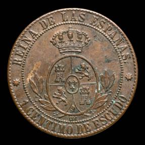 1868, 1 Centimos de Escudo Isabel II, Barcelona Mint - 18 mm / 2.50 gr.