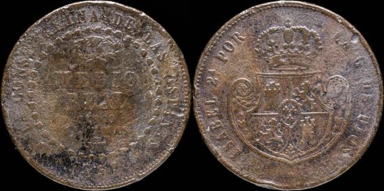 1851, 1/2 Real Isabel II, Segovia Mint - 32 mm / 17.86 gr. | Ancient Coins