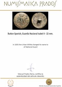 Button Spanish, Guardia Nacional Isabel II - 22 mm. | Ancient Coins