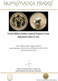 French Military Button, Imperial Engineer Corps, Napoleonic Wars-17 mm