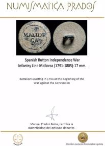 Spanish Button Independence War, Infantry Line Mallorca (1791-1805)-17 mm.