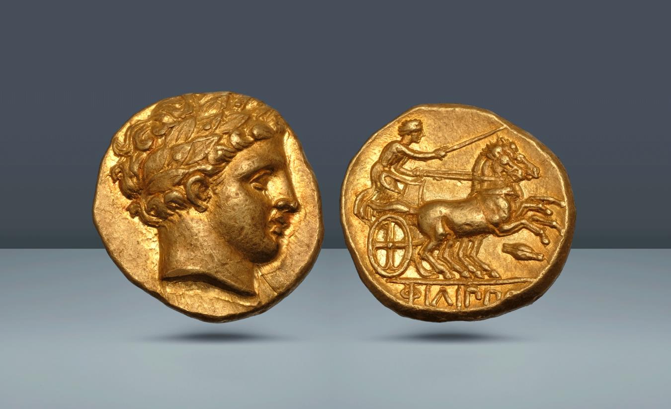 Macedonia, Philip II Amphipolis Mint. AV Stater. STUNNING OBVERSE STRIKE