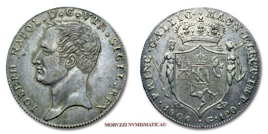 Kingdom of Naples Joseph-Napoléon Bonaparte 120 GRANA 1806 SILVER VERY ...