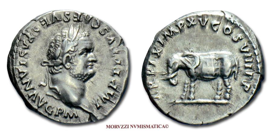 Titus SILVER DENARIUS 80 AD TR P IX IMP XV COS VIII P P elephant RARE ...