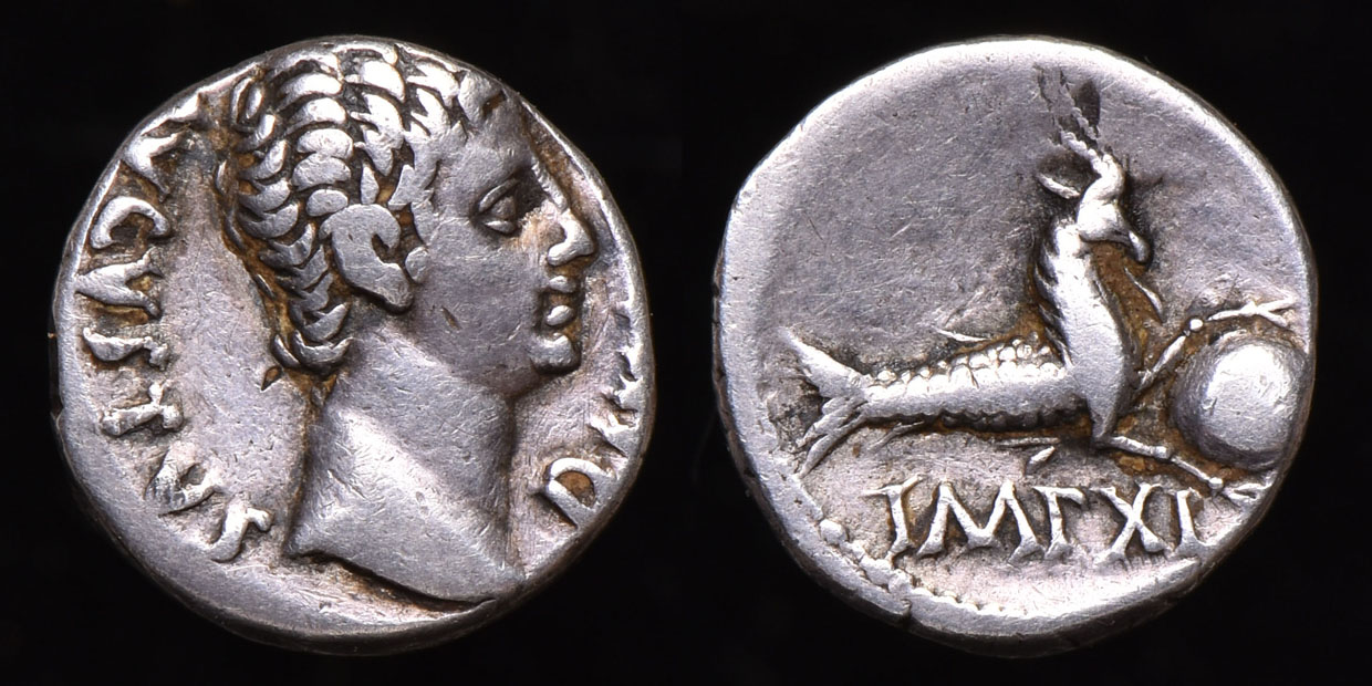 AUGUSTUS. AR. Denarius. Capricorn. 14-12 BC | Roman Imperial Coins