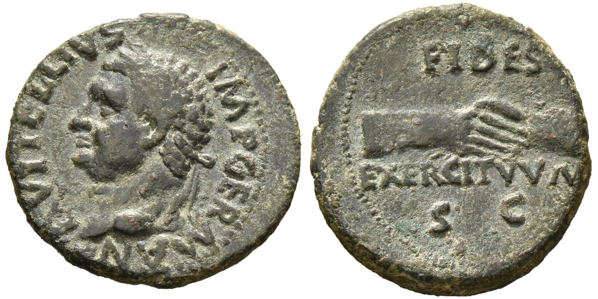 VITELLIUS.Æ. Tarraco. As. FIDES EXERCITVVM. 69 AD. | Roman Imperial Coins