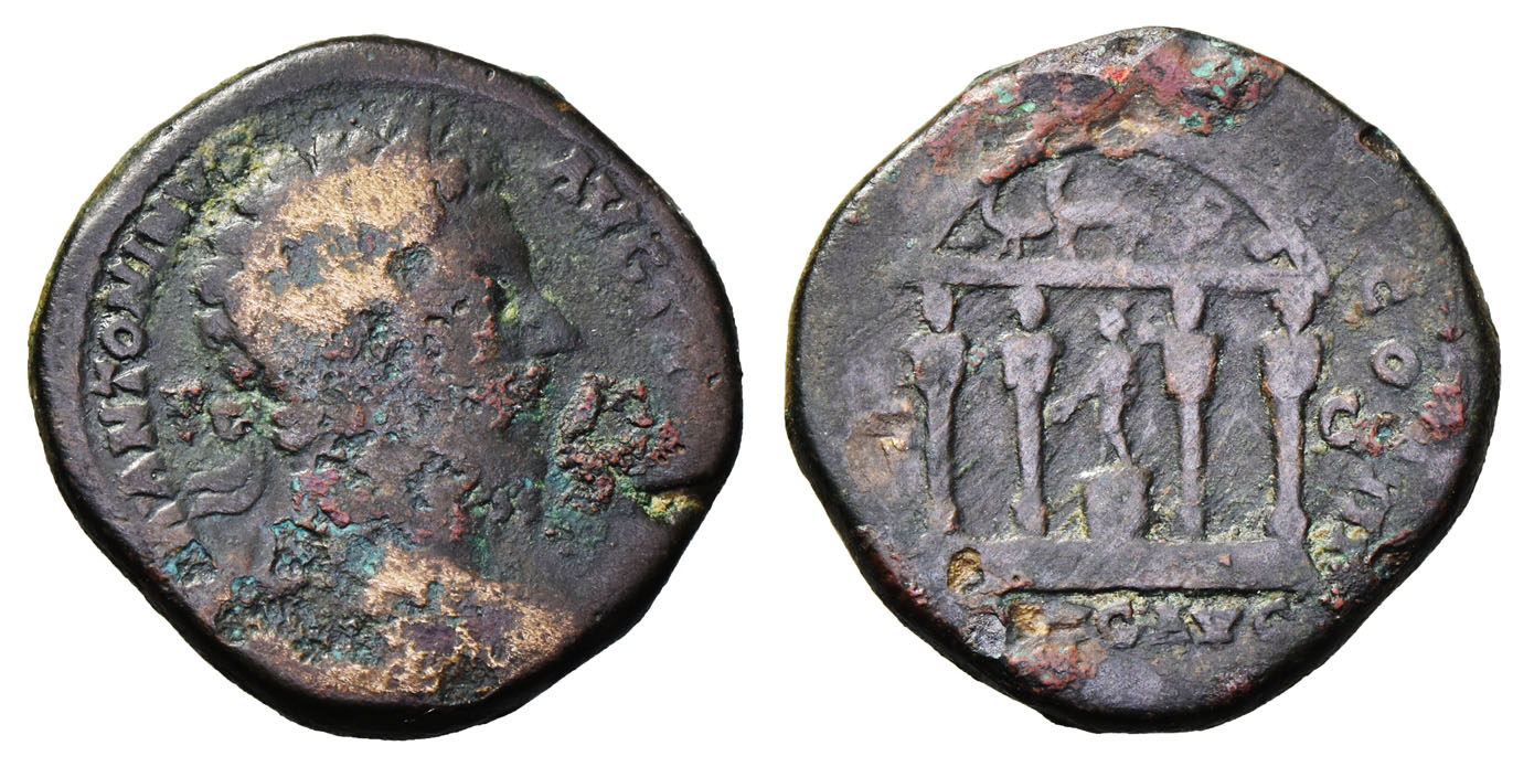 MARCUS AURELIUS. Æ. Sestertius. Temple of Four Columns 173 AD.