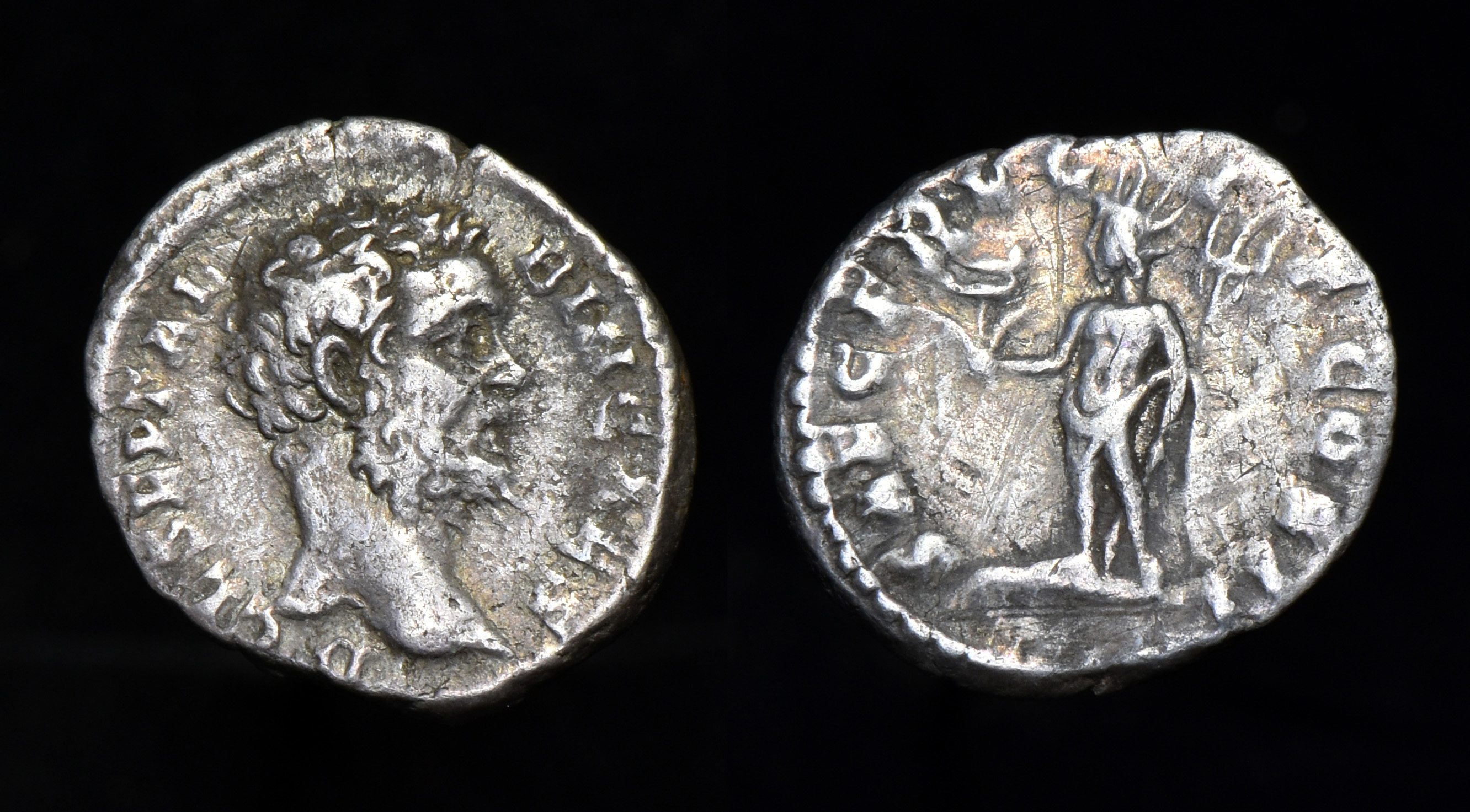 CLODIO ALBINO. AR. Denarius. Genie with trident and caduceus. 193-195 AD
