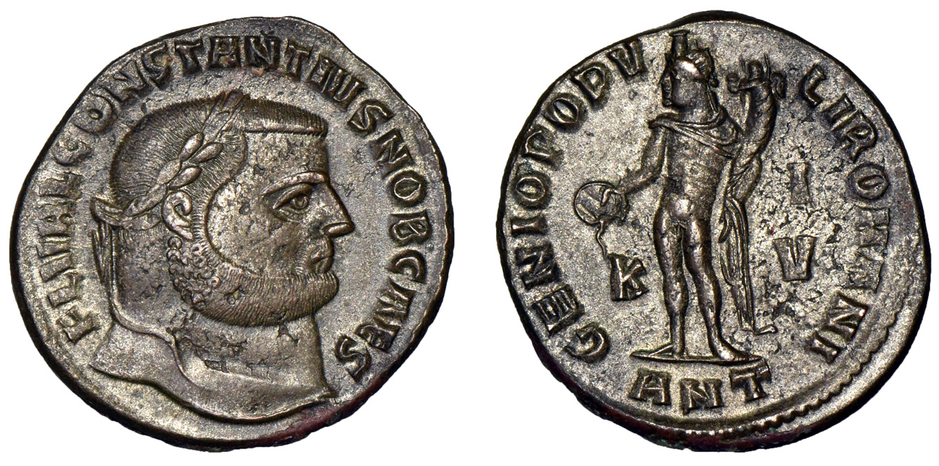 CONSTANTIUS I CHLORUS. Æ. Follis. Standing genius. 299-300 AD