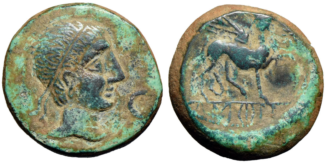 CASTULO. Æ. As. Sphinx. Luna mark. | Celtic Coins