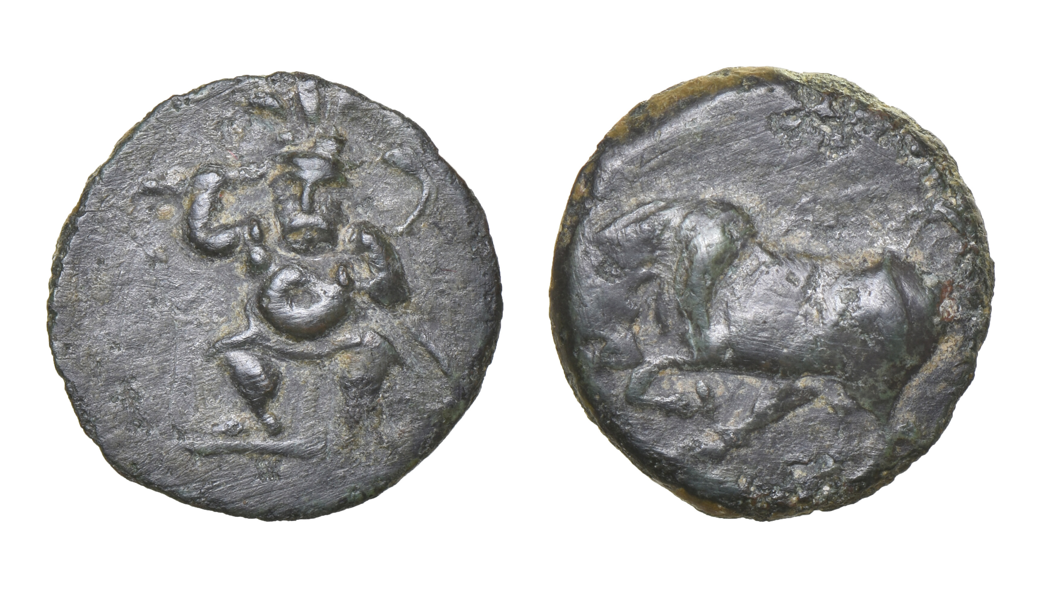 EBUSUS. Æ. Fourth. Bes and Bull. | Ancient Spanish Coins