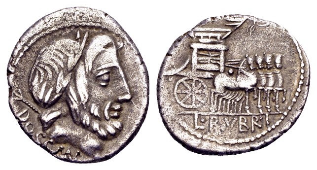 Roman Republic. L. Rubrius Dossenus, AR Denarius (18 mm, 3.49 g) 87 BC