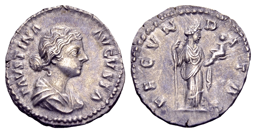 Faustina II, wife of Marcus Aurelius AD 161-180, AR Denarius (19mm, 3. ...