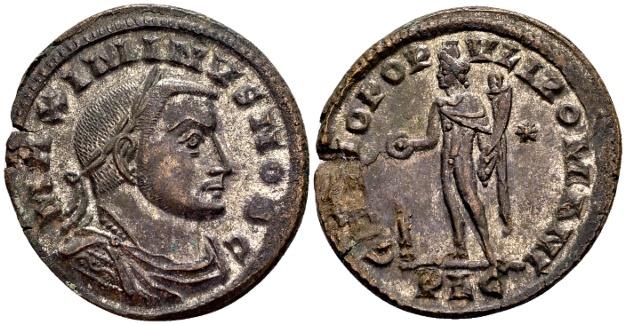 Maximinus II Caesar AD 305-308, AE silvered Follis (28mm, 9.98 gram ...
