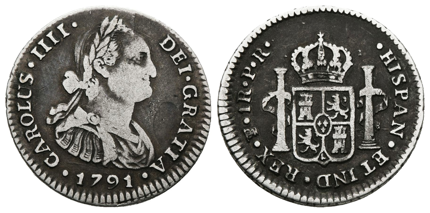 CAROLUS IV. Ar, 1 Real. 1791. Potosí PR. First own bust. SPANISH COLONIAL