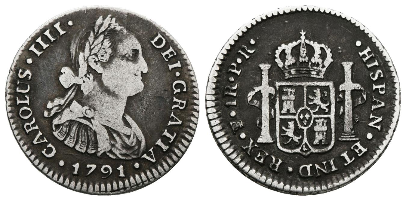 CAROLUS IV. Ar, 1 Real. 1791. Potosí PR. First own bust. SPANISH COLONIAL