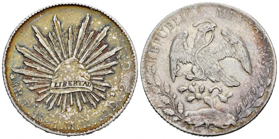 MÉXICO. AR, 8 Reales. 1891. San Luis de Potosí MR mint. Km-377.12. Beautiful tone.