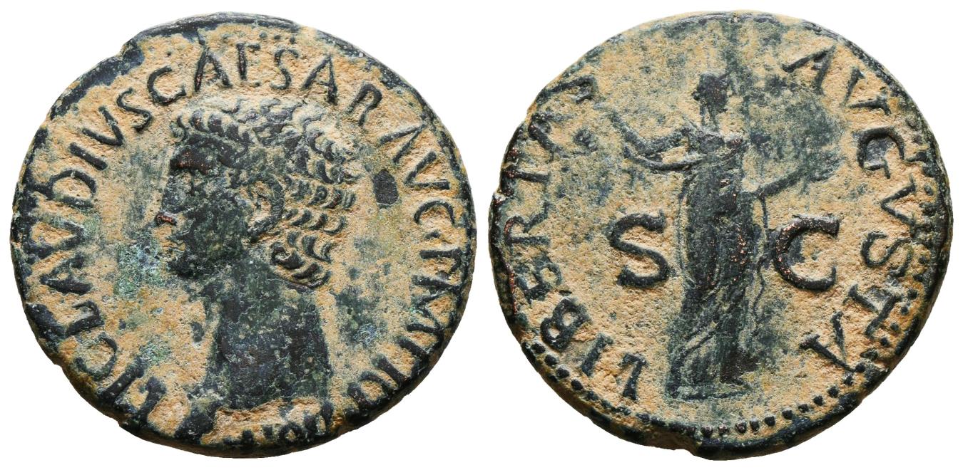 CLAUDIUS. Ae, As. 41-50 AD. Rome. LIBERTAS AVGVSTA, Libertas, holding ...