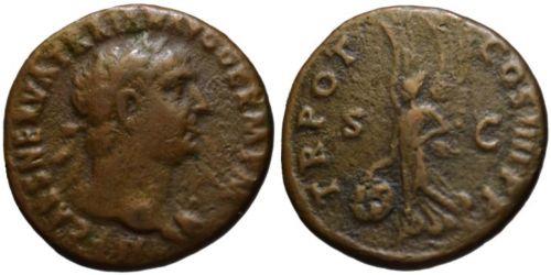 Trajan AE As - Victory holding SPQR shield | Roman Imperial Coins