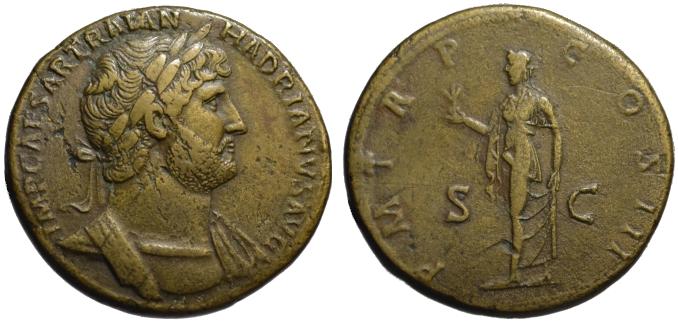 Hadrian AE sestertius - SPES - about good VF | Roman Imperial Coins