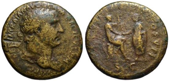 Trajan AE sestertius - Roma receiving Victory from Trajan - (R) Rare