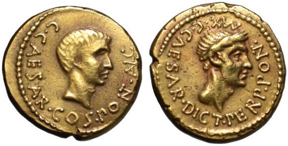 Octavian & Julius Caesar AV Aureus - Becker Forgery EF+ | Ancient ...