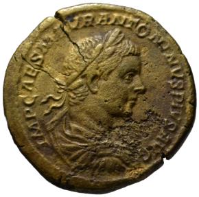 Rare Elagabalus AE sestertius - VICTORIA ANTONINI AUG - Tiber Patina