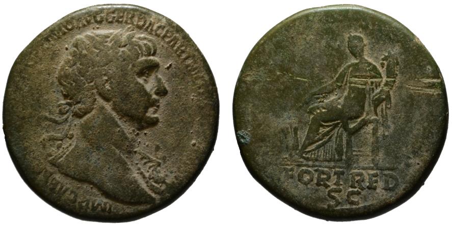 Trajan AE sestertius - FORT RED - Fortuna seated | Roman Imperial Coins