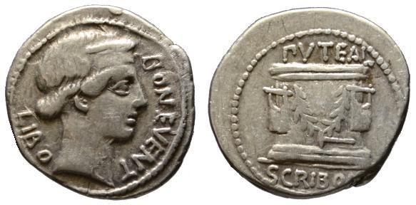 L. Scribonius Libo AR denarius - Bonus Eventus & Puteal - VF | Roman ...