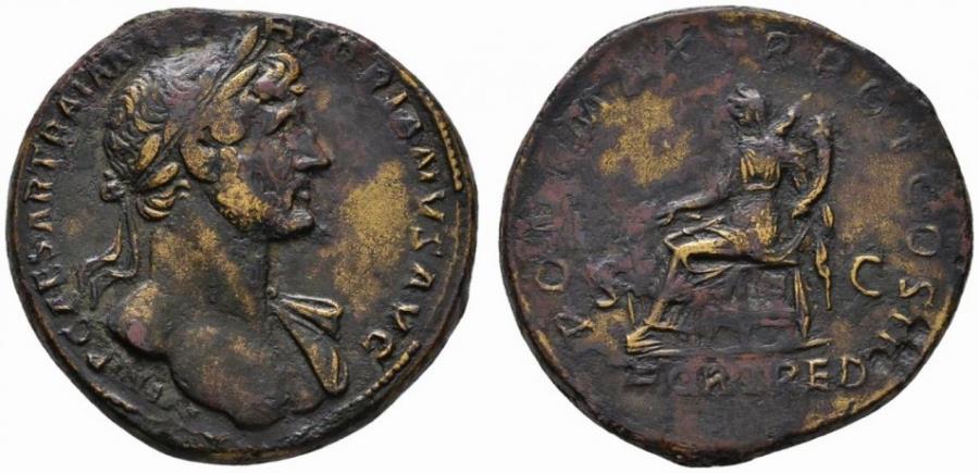 Hadrian AE sestertius - FORT RED - 118 AD | Roman Imperial Coins
