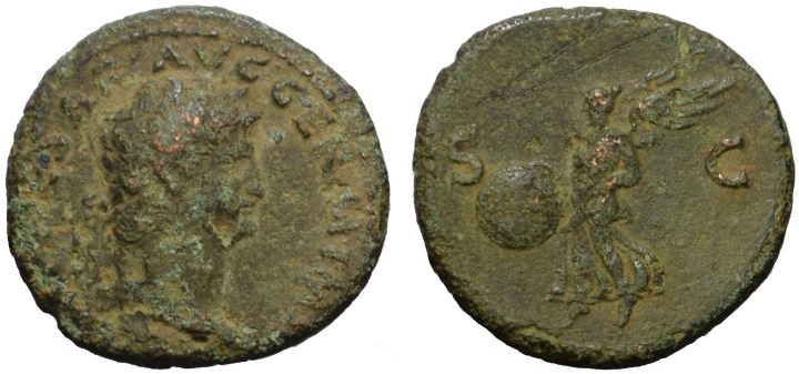 Nero AE As - Victory SPQR shield - 65 AD | Roman Imperial Coins