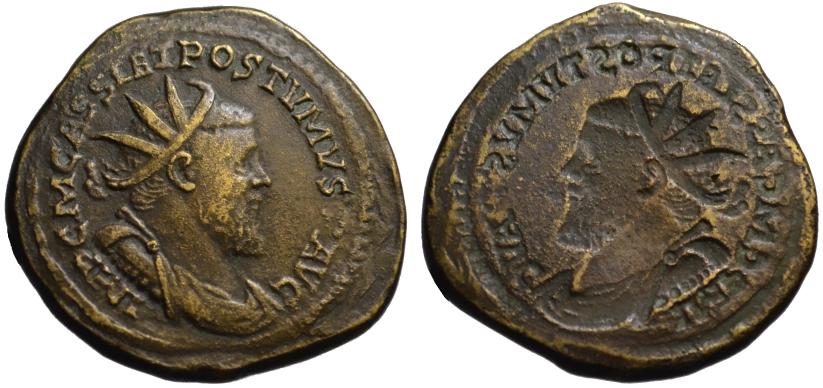 Old cast medal imitating Postumus AE double sestertius - Incuse